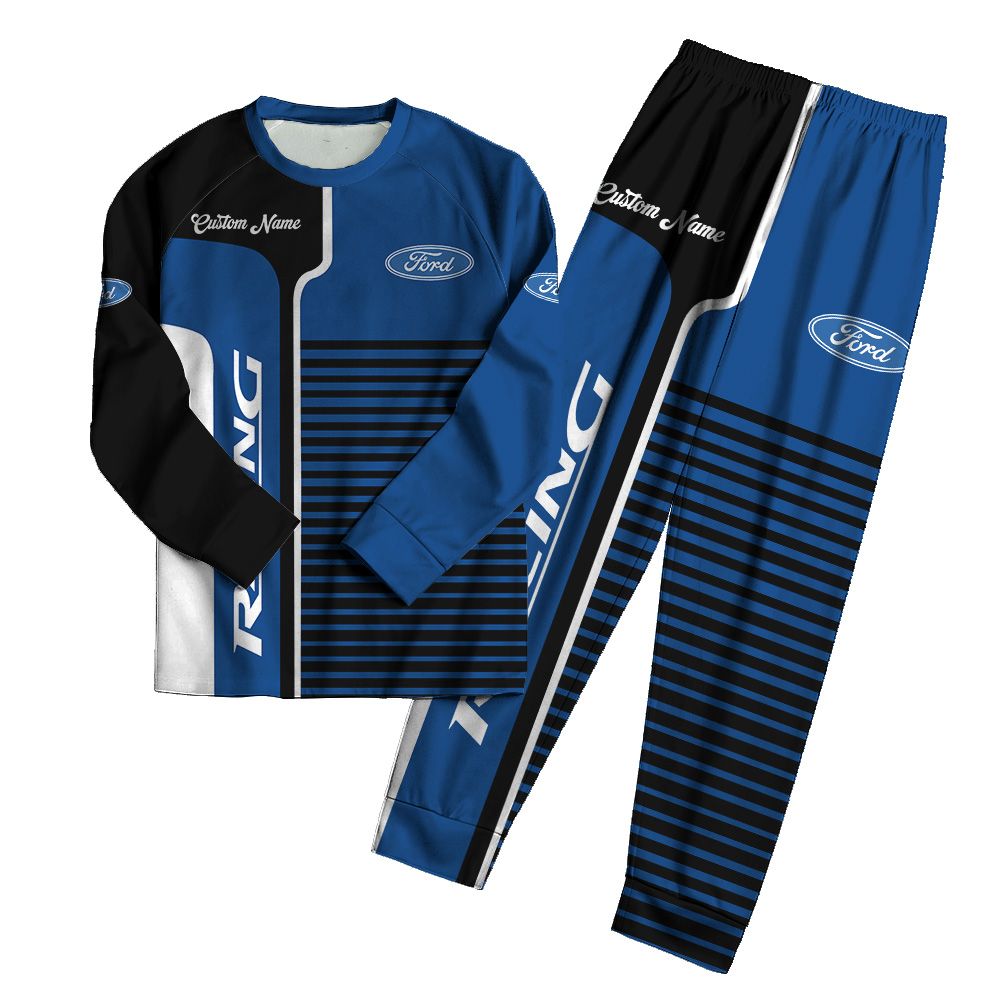Ford Racing Pajamas Set For Family, Knitted Fleece Set, Customize Name ...